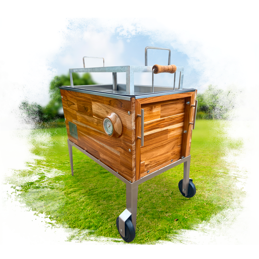 Caja China Premium en Acero Inoxidable y madera teca con termometro